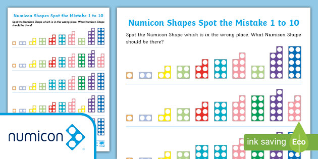 Numicon Shapes Spot the Mistake 1 to 10 Worksheet
